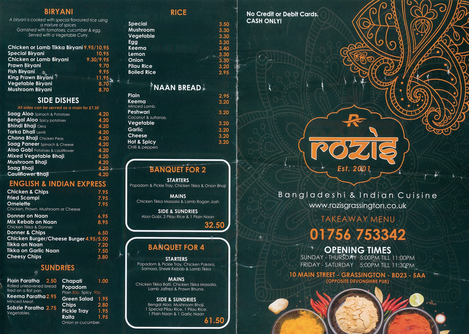 Menu - Rozis Grassington